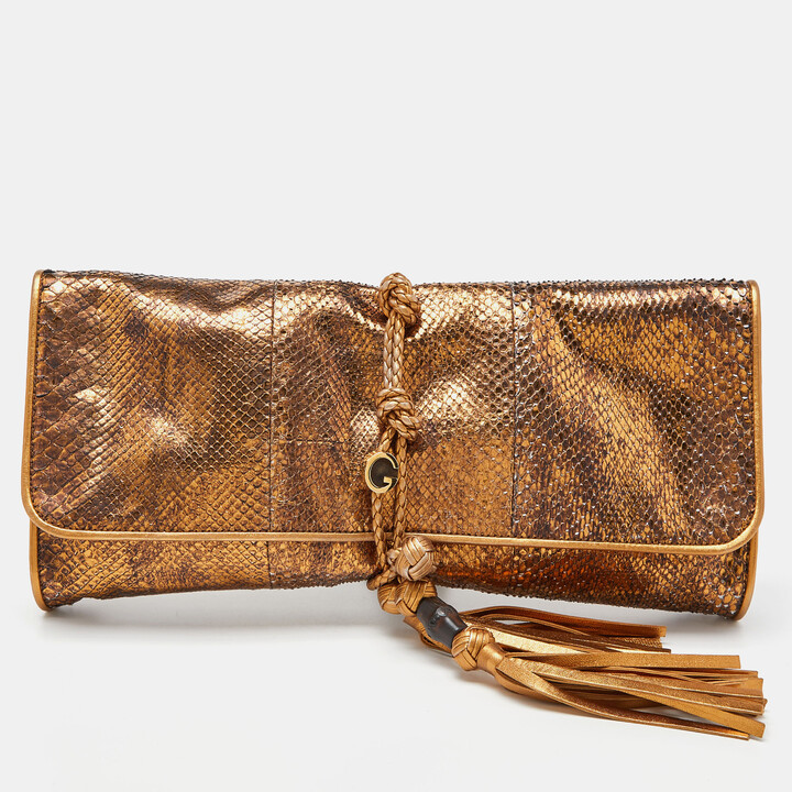 Gucci Metallic Gold Python Malika Clutch - ShopStyle