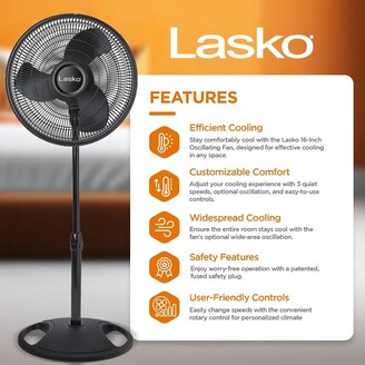 Lasko 16-inch 3-Speed Oscillating Floor Fan with Adjustable Height ...