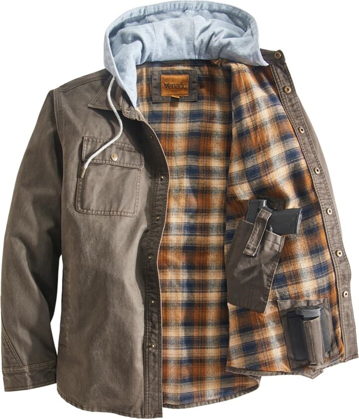 Venado Men's Smuggler Concealed Carry Chore Coat - Hooded Flannel Lined ...
