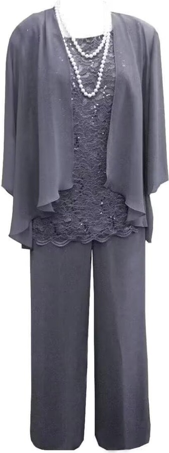 Senunlia Charcoal Mother of The Bride Outfits Chiffon Womens Trouser ...