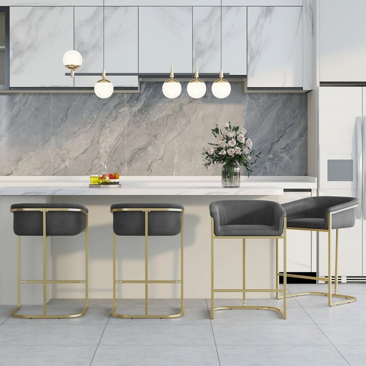 Global Pronex Modern Velvet Upholstered Counter Height Arm Bar Stools ...