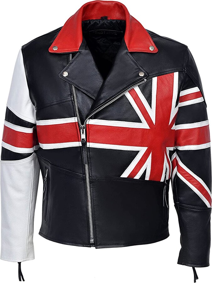 MAXDUD Men’s Brando Style British Flag Vintage Cafe Racer Union Jack UK ...