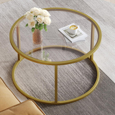 Mercer41 Small Glass Coffee Table Round Gold Coffee Table for Small ...