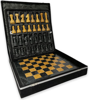 Marble Cultures 13 Inch Black And Brown Marble Chess Set With Velvet ...