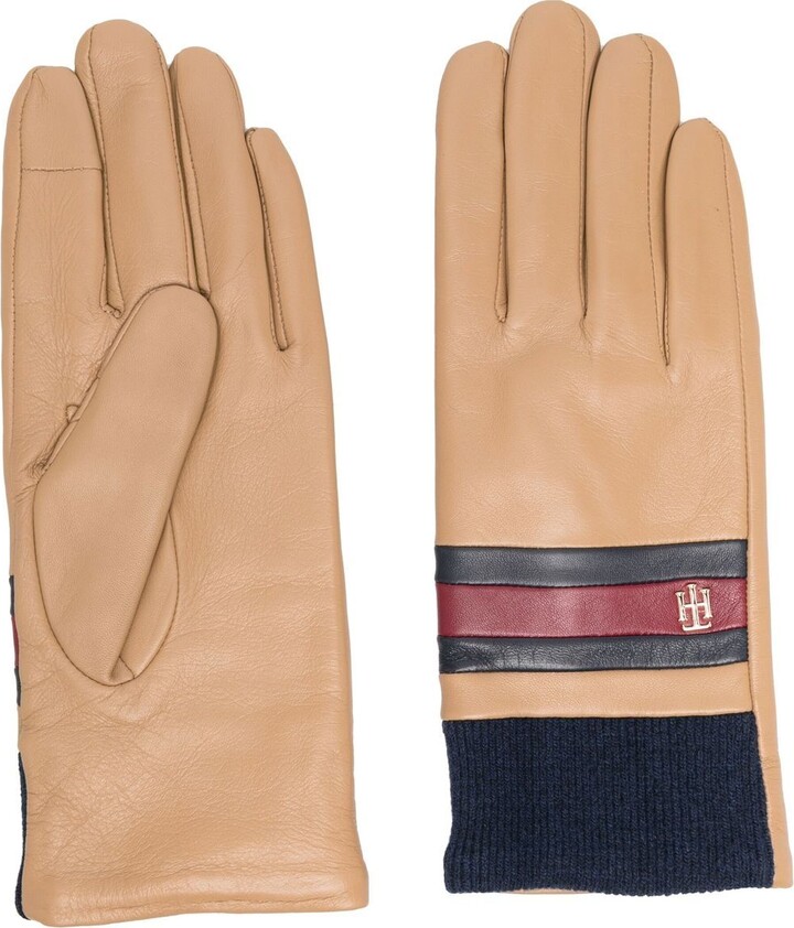 Tommy Hilfiger Logo-Plaque Leather Gloves - ShopStyle