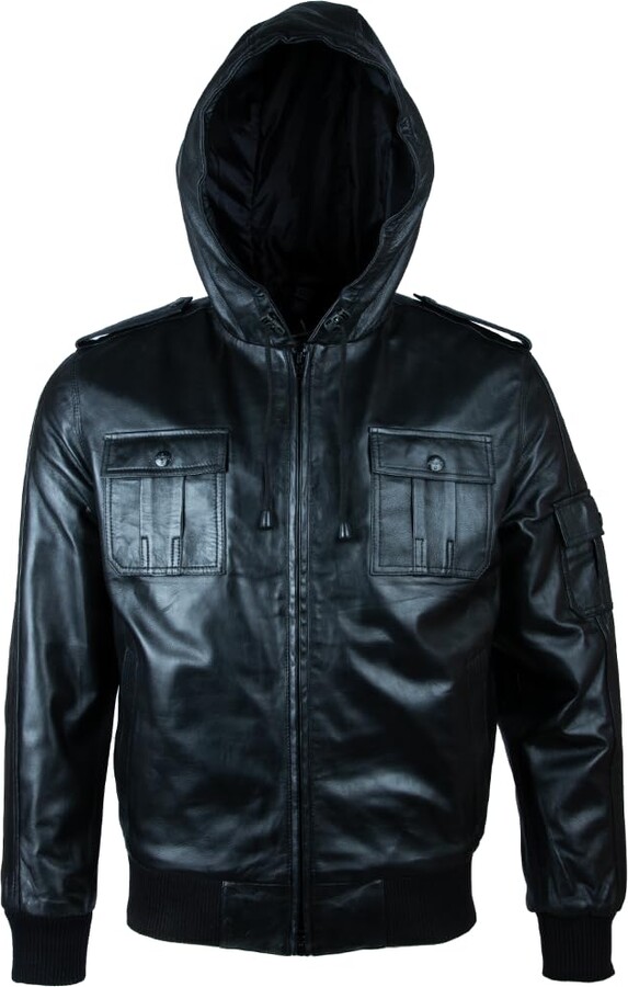 Aviatrix Men’s Real Leather Bomber Jacket with Hood (QIO7) 2XL - ShopStyle