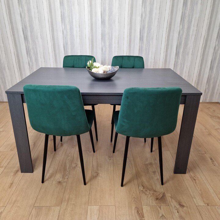 KOSY KOALA Grey Dining Table and 4 Green Velvet Chairs Kitchen Dining ...