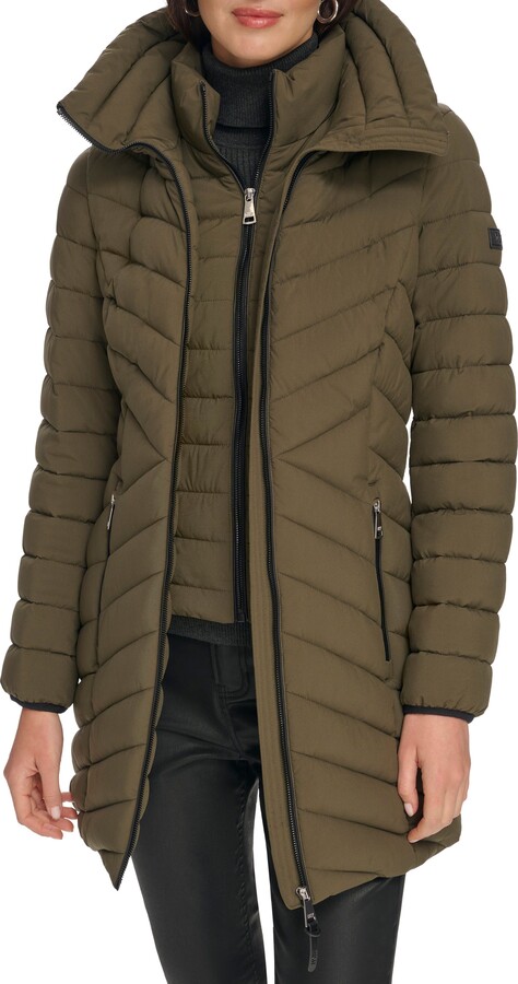 DKNY Water Resistant Hooded Bib Puffer Jacket - ShopStyle