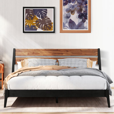 Acacia Callisto Solid Wood Bed Frame with Headboard / Scandinavian ...