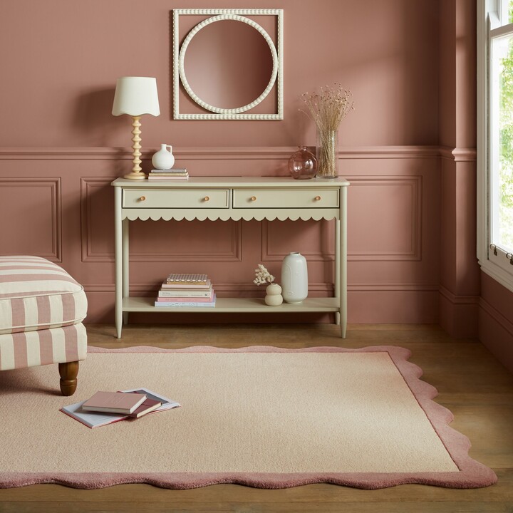 Dunelm Bonnie Scallop Blush Border Wool Rug Blush - ShopStyle