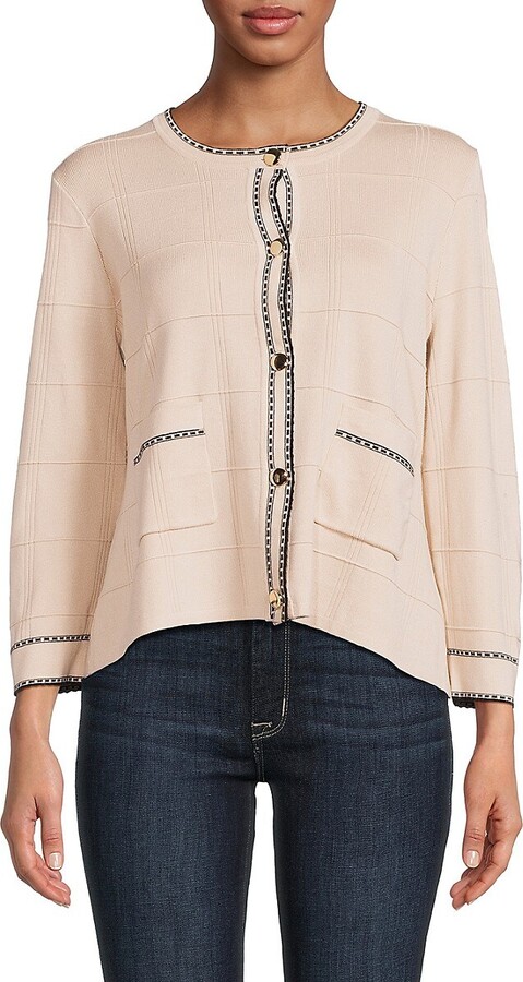 Adrianna Papell Check Tipped Cardigan - ShopStyle
