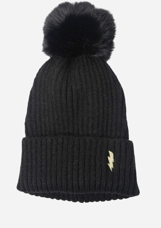 Sarta Embroidered Lightning Bolt Hat Black Gold - ShopStyle