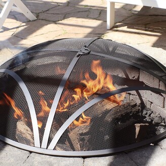 Sunnydaze Decor 24" Round Black Steel Spark Screen Fire Pit Mesh Wood ...