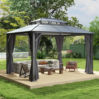 COVERONICS 12 Ft. W x 10 Ft. D Patio Polycarbonate Hardtop Gazebo with ...