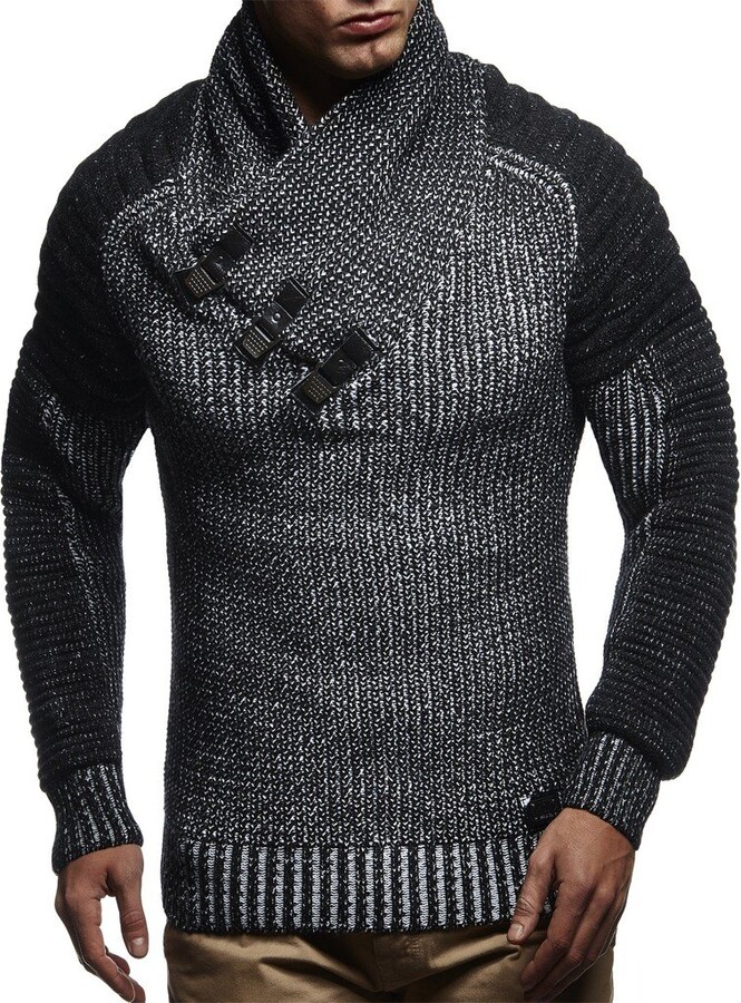 Leif Nelson Men's Pullover Knit Sweater Chunky Knit Shawl Collar LN ...