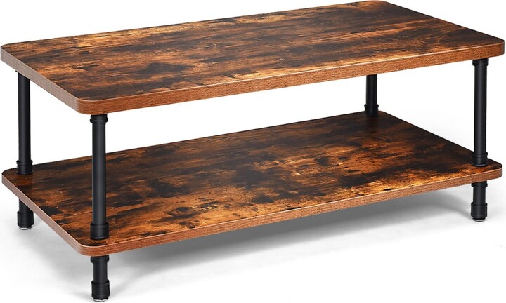 Sugift Industrial Vintage inspired Coffee Table with 2-Tier Storage ...
