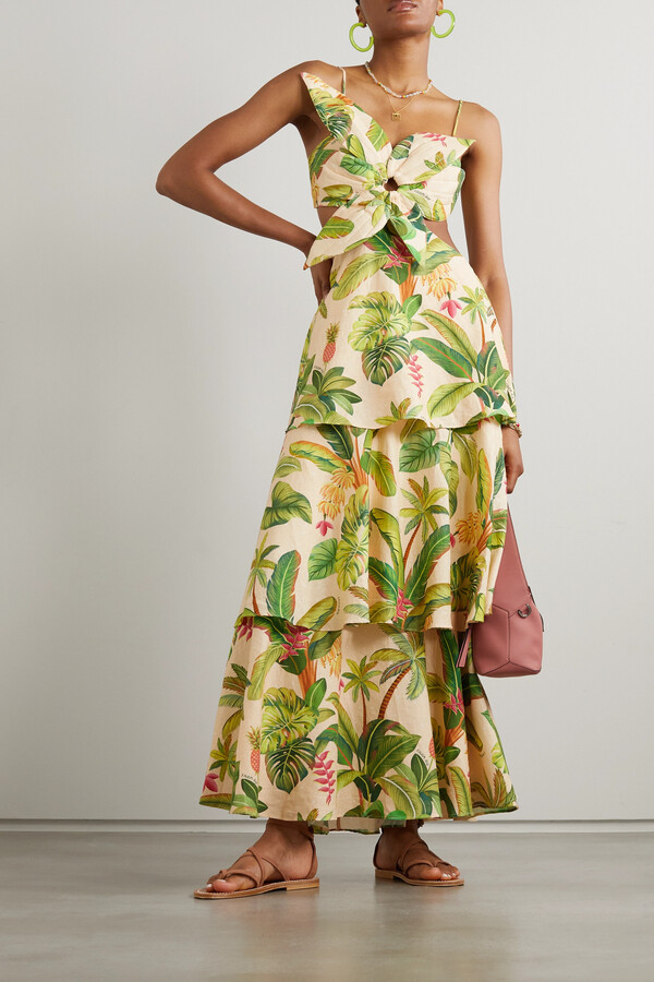 Farm Rio Fruit Forest Open-back Floral-print Linen-blend Maxi Dress ...