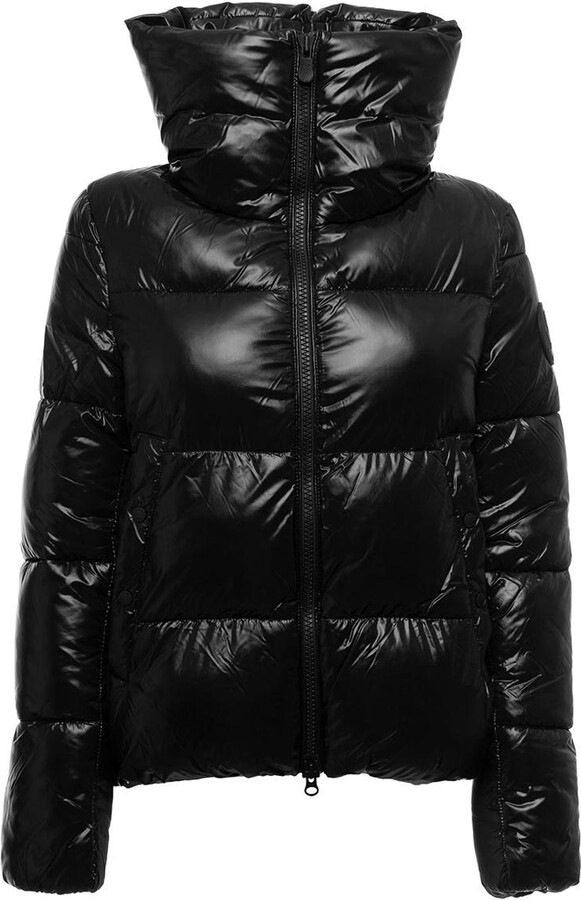 Save The Duck Isla Black Down Jacket in Shiny Tech Fabric with Maxi ...