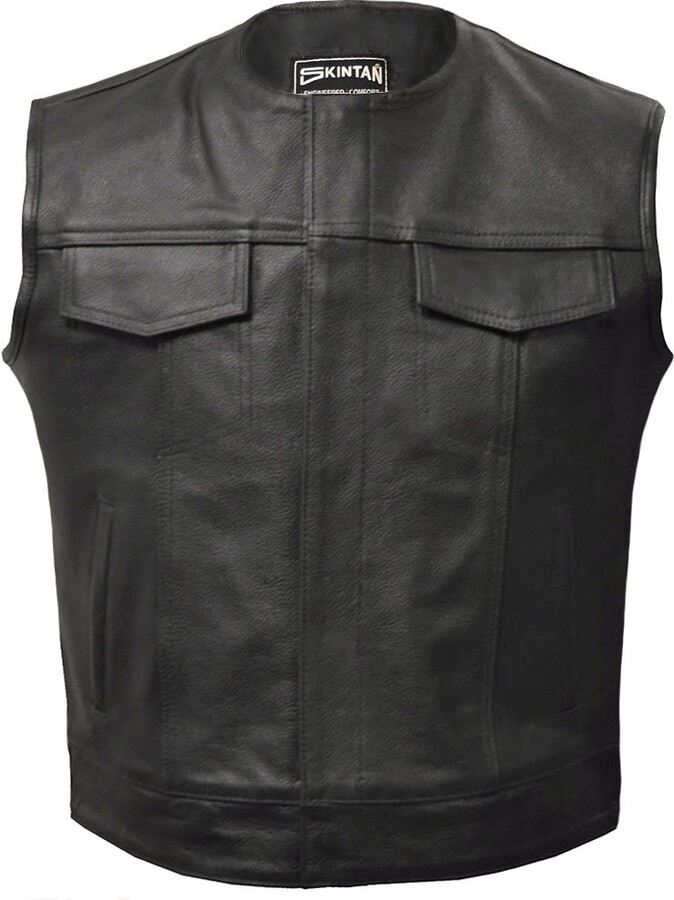Skintan Leather waistcoat black mens jacket vest gilet motorcycle biker in genuine cowhide size ...