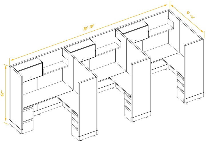 cubicles.com Modular Office Desk Furniture 67H 3pack Inline Unpowered ...