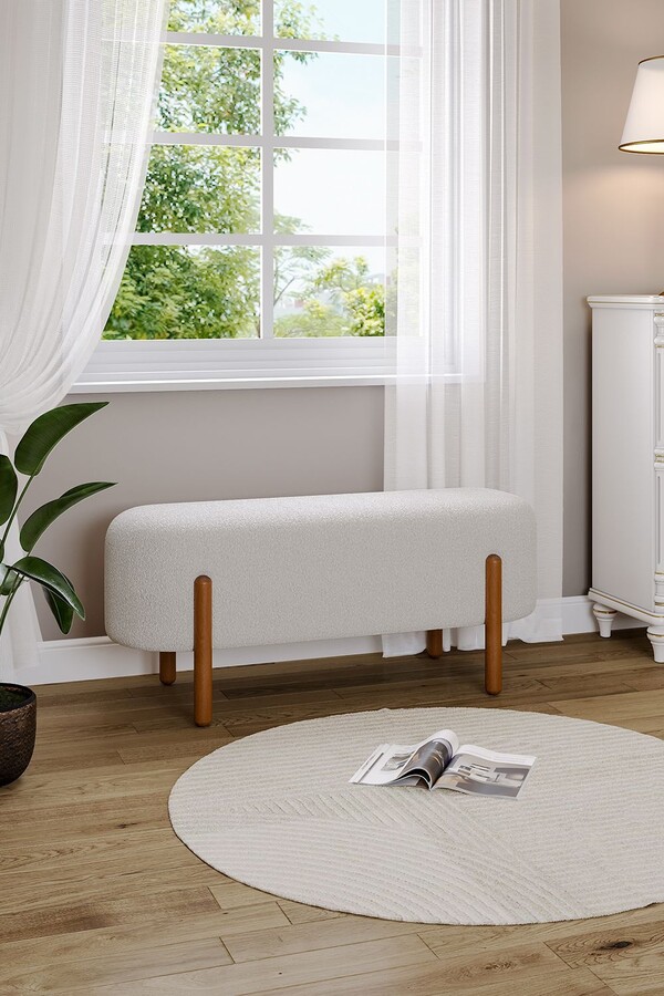 Living and Home Beige Polar Fleece Oval Shaped Bench Entryway Shoe ...