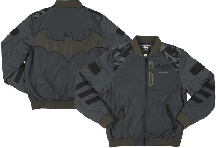 Heroes & Villains Men's Gray Batman Tactical Full-Zip Bomber Jacket ...