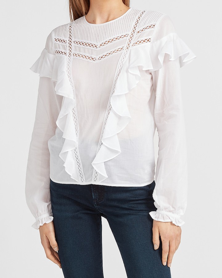 Express Ruffle Front Long Sleeve Top - ShopStyle