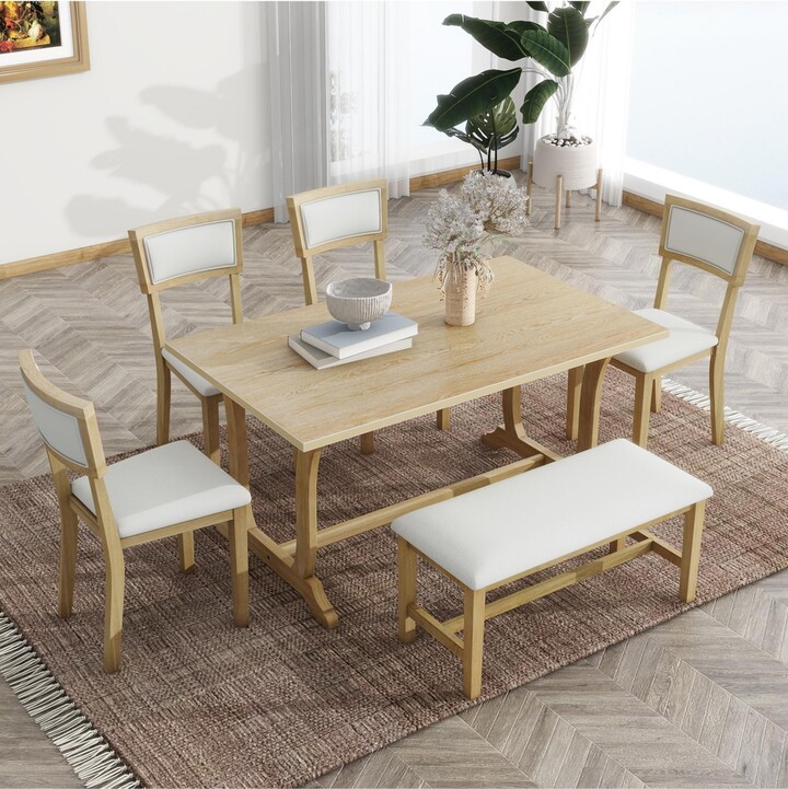 Simplie Fun Farmhouse 6-Piece Trestle Dining Table Set With Upholstered ...