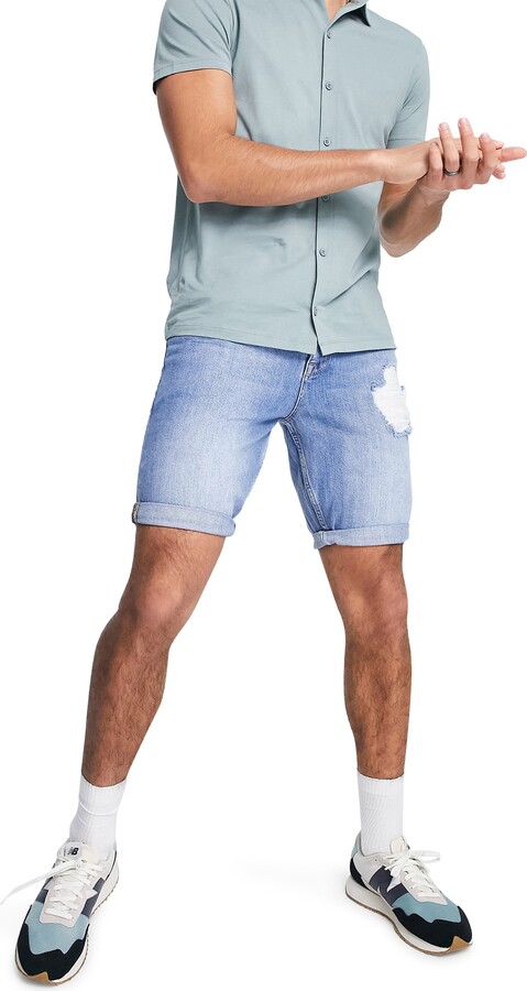 ASOS DESIGN Ripped Slim Fit Denim Shorts - ShopStyle