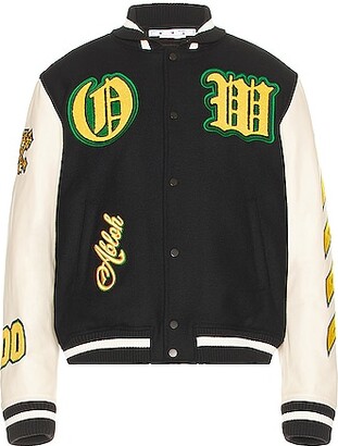 Off-White Graphics Leather Varsity Jacket in Black - ShopStyle