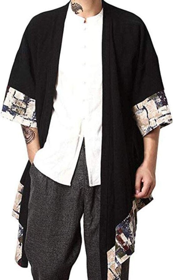 HZCX FASHION Men's Cotton Linen Long Kimono Jackets Open Front Cardigan ...