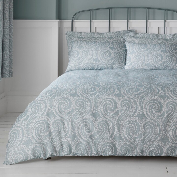 Dunelm Abigail Blue Textured Cover and Pillowcase Set Blue and White ...