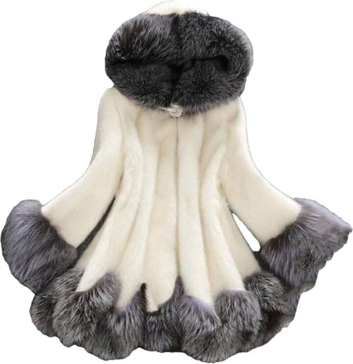 Vogrtcc Women Faux Fur Coat With Fur Hooded Oversized Long Coat - ShopStyle