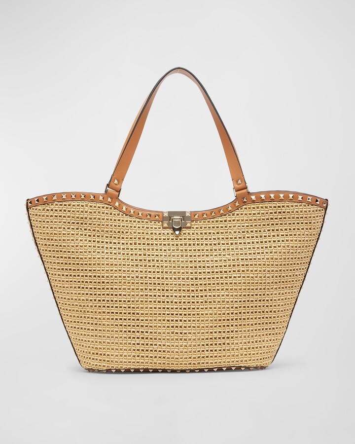 Valentino Garavani Rockstud Raffia Garden Tote Bag - ShopStyle