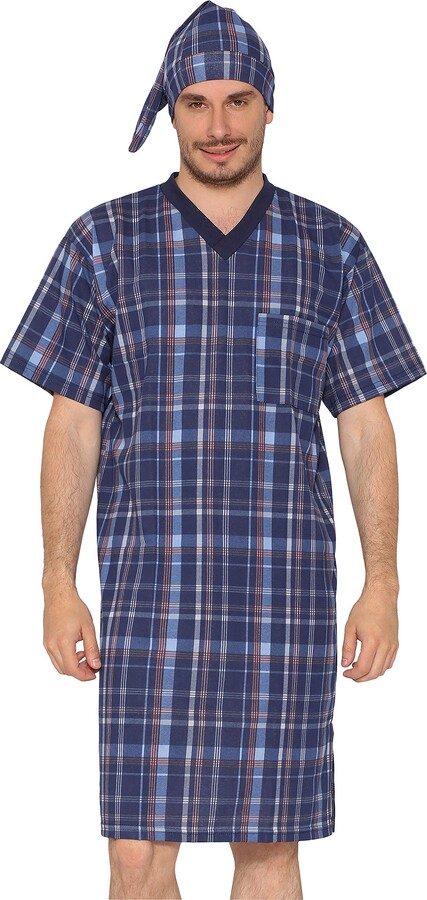 Timone Men's Night Shirt TIDR5002 (Navy Blue Checked - ShopStyle T-shirts