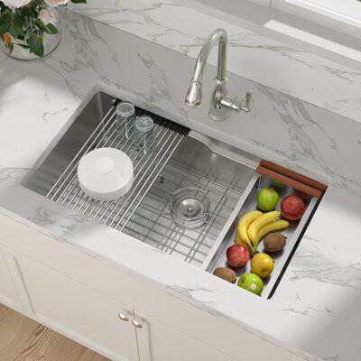 Sarlai 33"L x 22"W Undermount Single Bowl Kitchen Sink Workstation ...