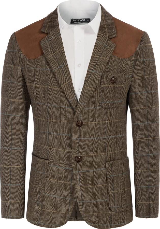 PJ PAUL JONES Mens British Wool Blend Suit Blazer Patchwork Tweed Sport ...