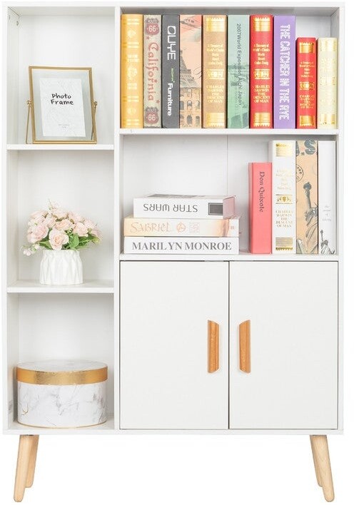 NO Storage Cabinet, Free Standing Wooden Display Bookcase with Double ...