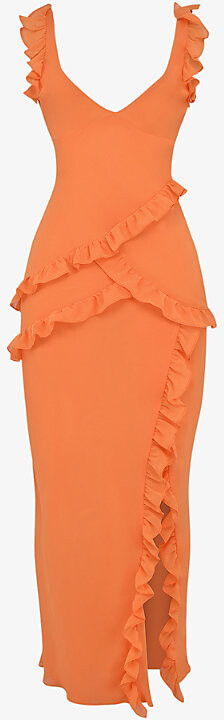 House Of CB Womens Flame Orange Pixie Ruffled Mesh Maxi Dress - ShopStyle