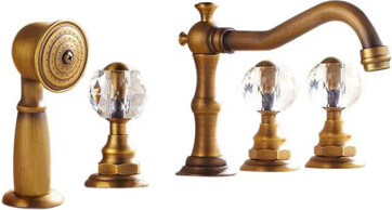 Juno Showers Juno Solid Brass Antique Design Bathroom Bath-Tub Deck Mount Faucet with Handheld ...