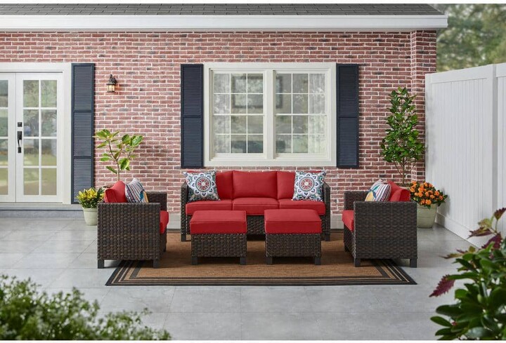 StyleWell Sharon Hill Powder Coating 4-Piece Dark Wicker Outdoor Lounge ...