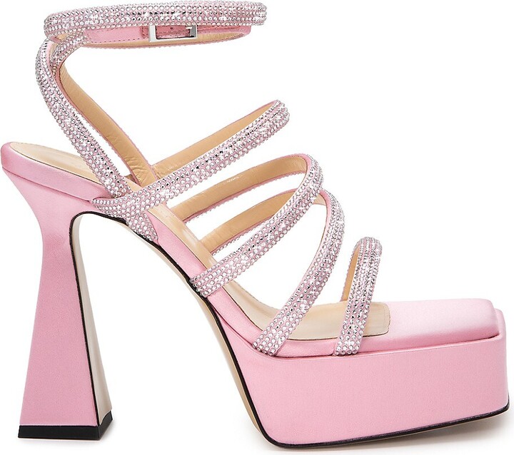 MACH & MACH Crystal-Embellished Satin Platform Sandals - ShopStyle