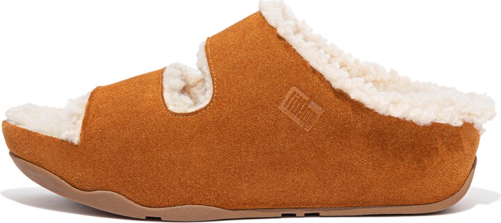 FitFlop Shuv Two-Bar Shearling Suede Slides - ShopStyle