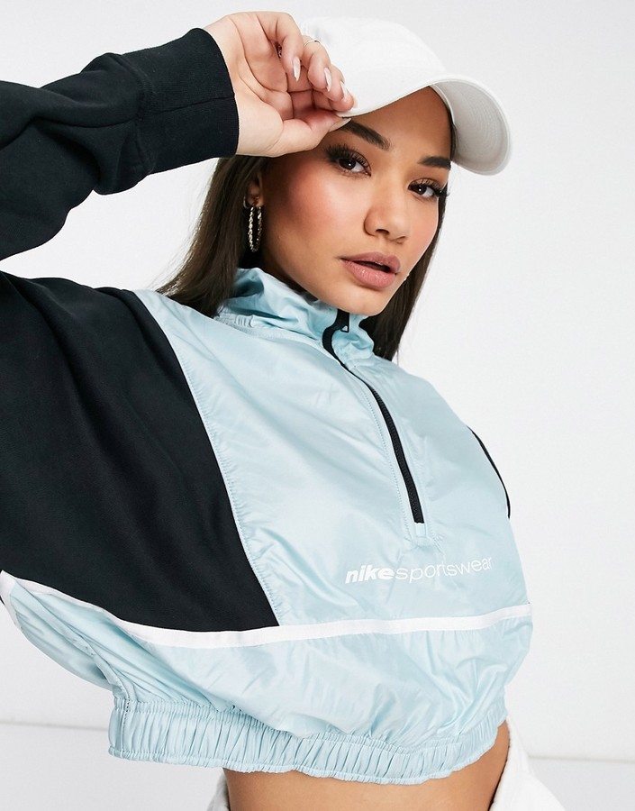 Nike woven colorblock cropped track jacket in blue - ShopStyle