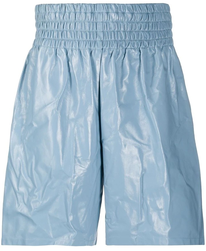 Bottega Veneta Blue Shiny Leather Boxing Shorts - ShopStyle