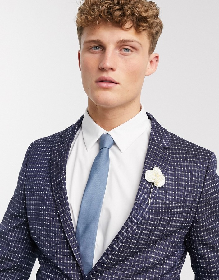 ASOS DESIGN skinny suit jacket in navy twill mini check - ShopStyle