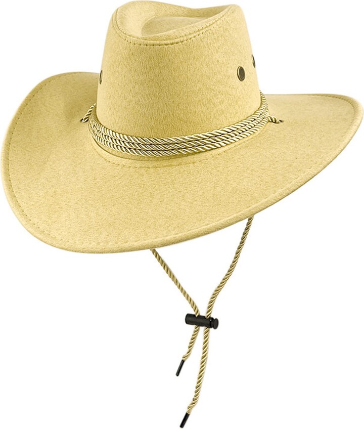 YILEEGOO Men Western Cowboy Gunslinger Hat Suede Adjustable Chin Rope ...