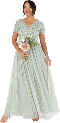 Maya Deluxe Women's Ladies Maxi Dress Sequin Embellished Floral V-Neck ...