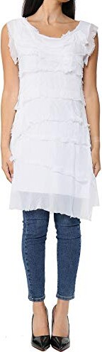 QMART Ladies Italian Lagenlook Top Dress for Women Flap Over Shredded ...