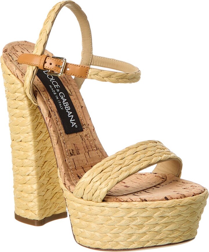 Dolce & Gabbana Logo Woven Raffia Platform Sandal - ShopStyle